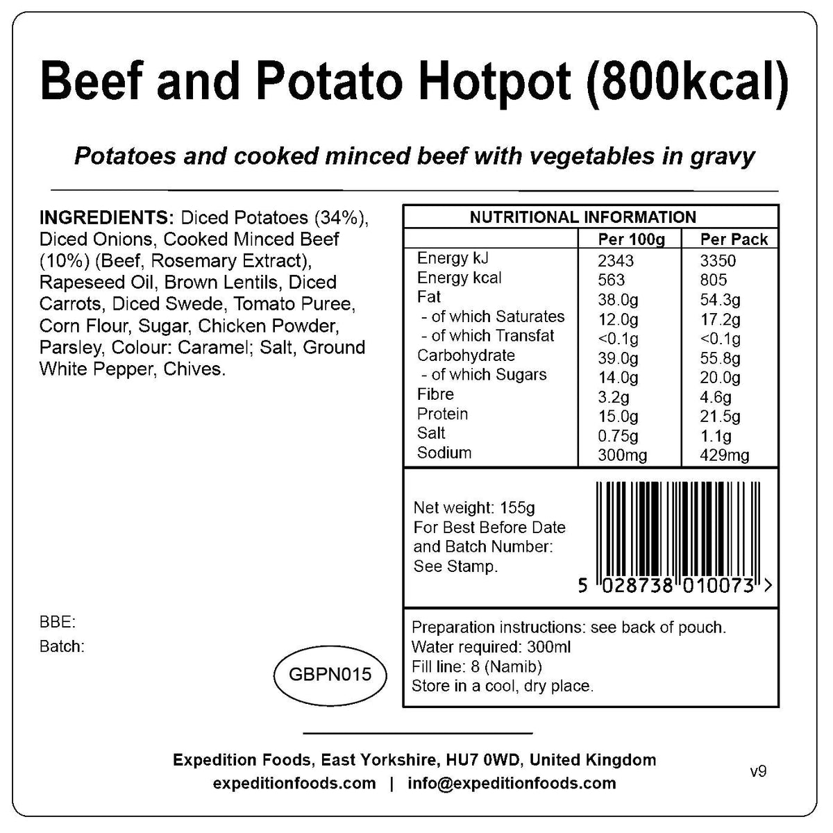 EXPEDITION FOODS Beef and Potato Hotpot (800 kcal) [Dairy Free, Gluten ...