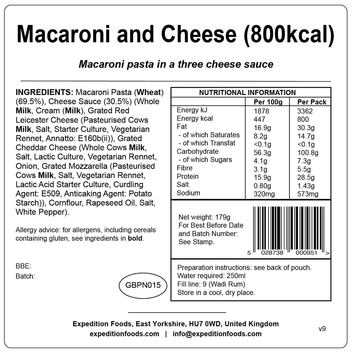 EXPEDITION FOODS Macaroni and Cheese (800 kcal) [Vegetarian] – AFT Gear ...